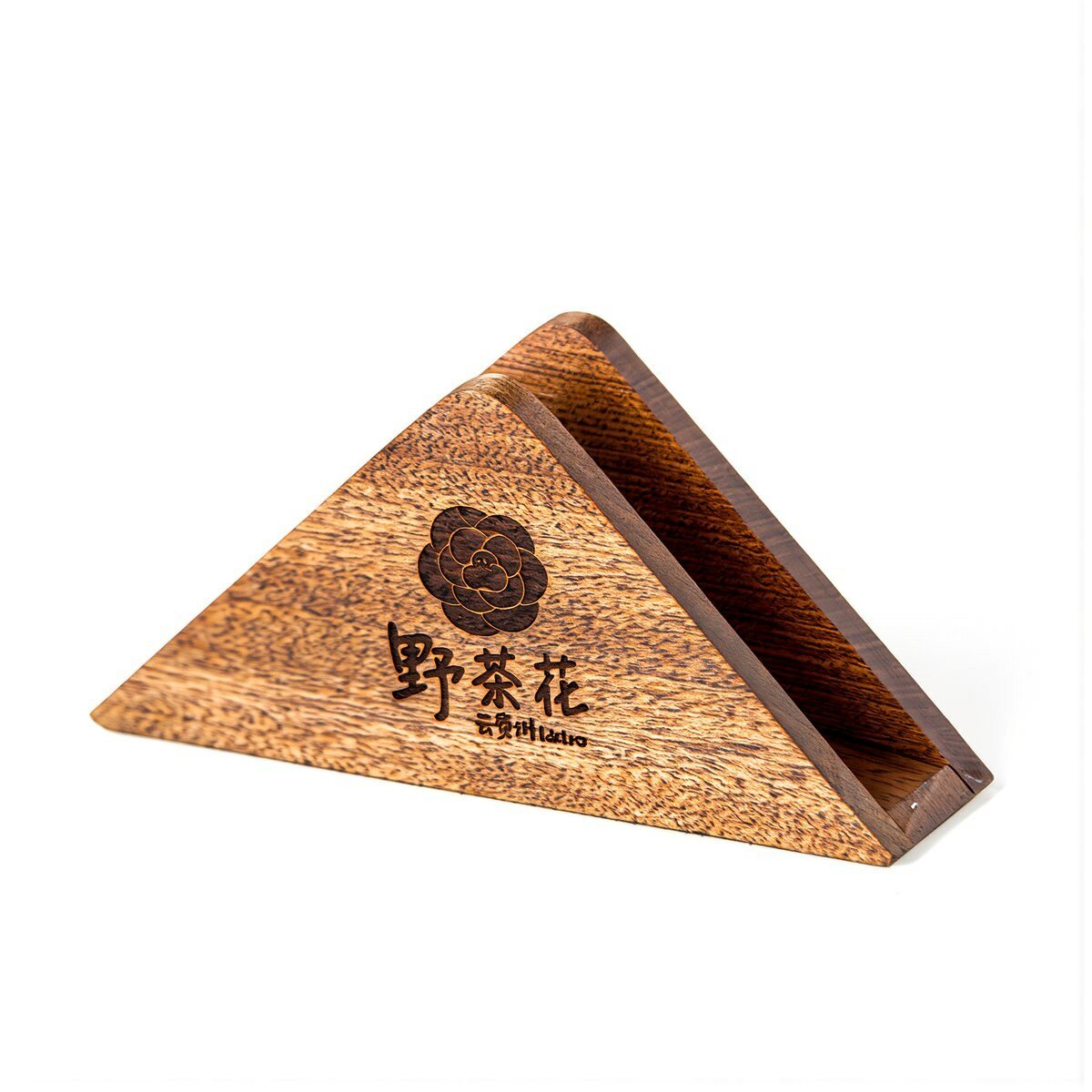 Держатель для салфеток из натурального дерева треугольной формы для ресторана кафе домашнего стола стильный прочный практичный аксессуар, Сапелево дерево, треугольная модель + двусторонняя гравировка