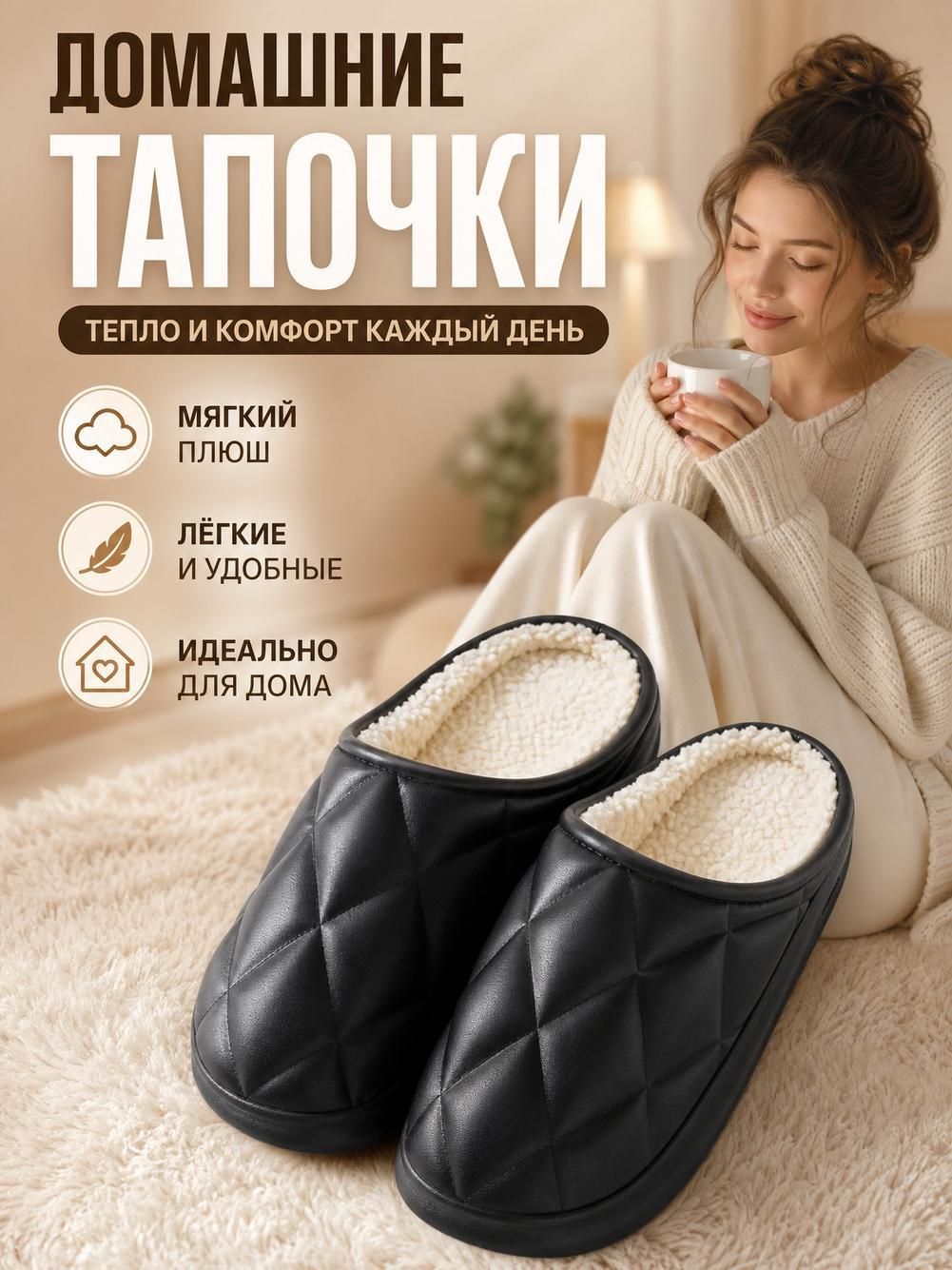 Тапочки, размер 36-37, черный