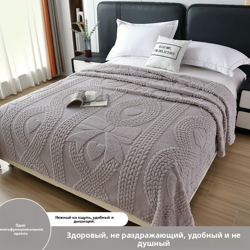 Плед 120x200 см корал-флис стёганый, пончо геометрический серебристый