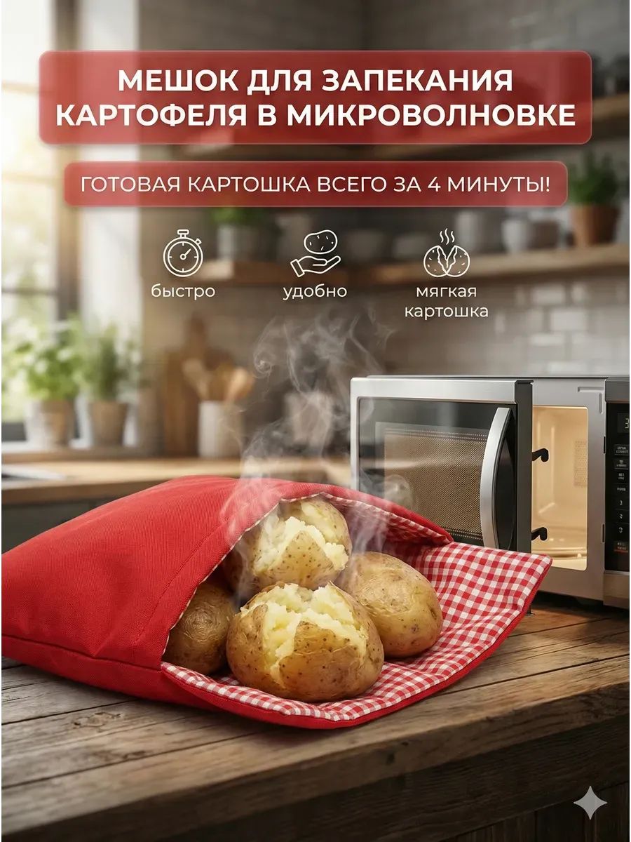Пакет рукав мешок для запекания картофеля и овощей в микроволновой печи