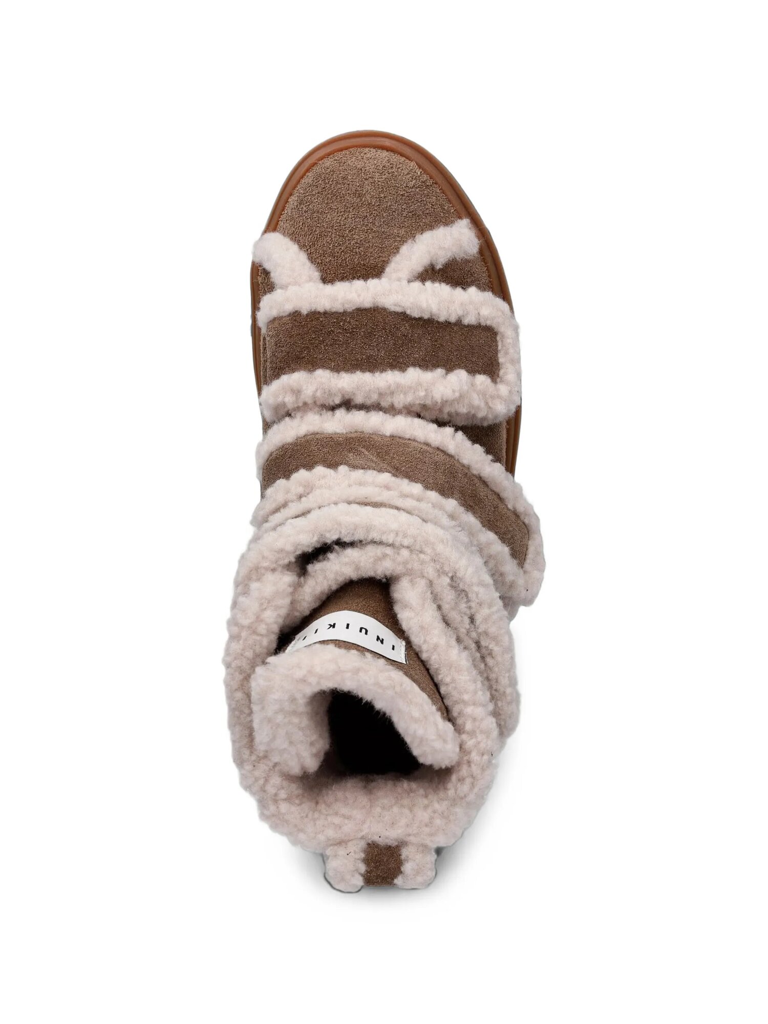 Кроссовки INUIKII Shearling-trim touch-strap sneakers, размер 36, brown — фото 1