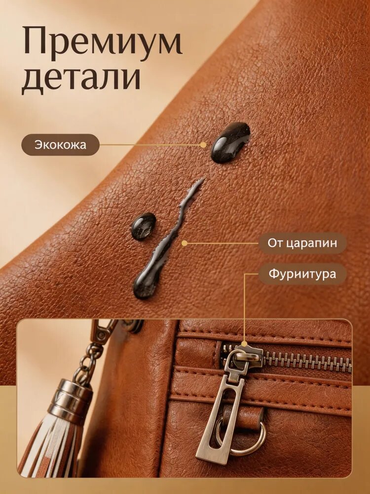 Рюкзак женский из экокожи трансформер 2в1 с сумкой, коричневый, водонепроницаемый, до 13 дюймов — фото 1
