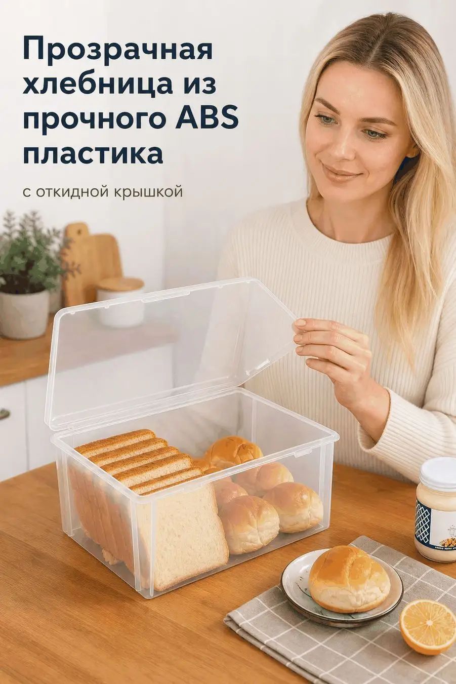 Хлебница с крышкой для хранения хлеба и выпечки, практичный контейнер с герметичным закрытием — фото 1