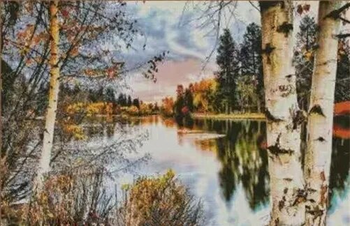 Набор для вышивки крестом "Осенний пейзаж", 18CT canvas