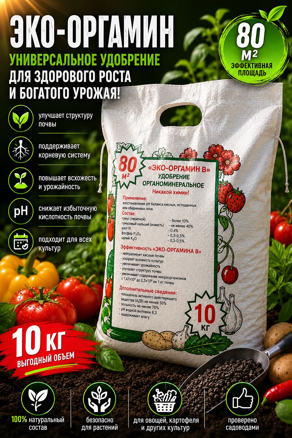 Эко-Оргамин. Органическое удобрение для улучшения почвы, 10 кг