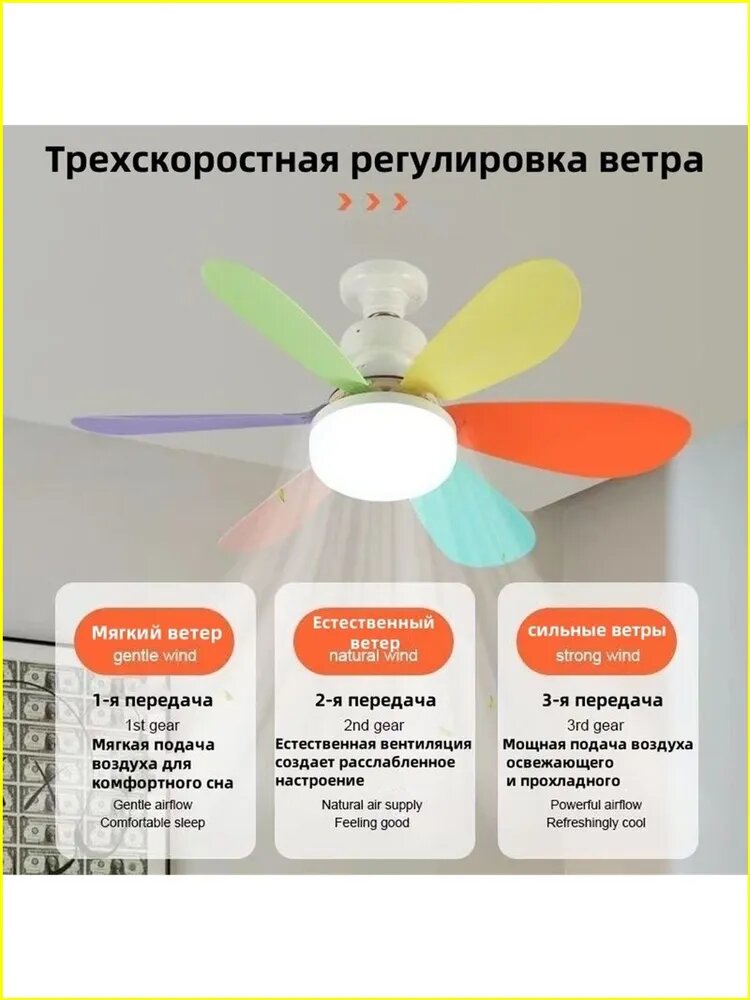 Потолочный вентилятор с подсветкой "Космос", 52 см, E27, 3 скорости, пульт ДУ — фото 1