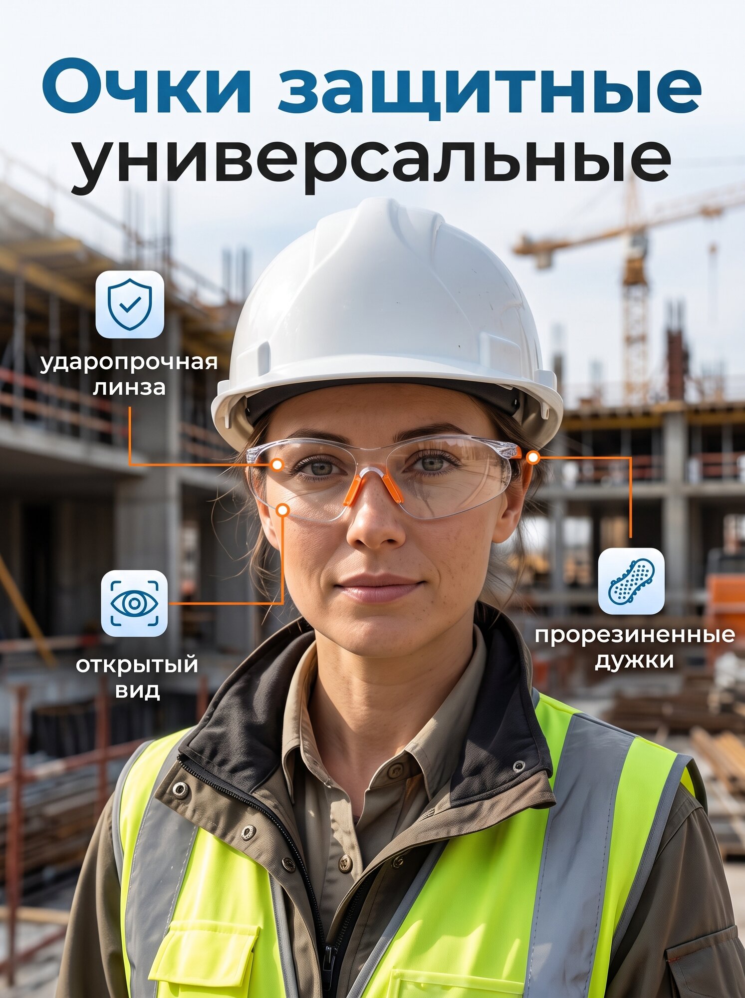 Очки защитные универсальные тундра, прозрачные, открытого типа, поликарбонат