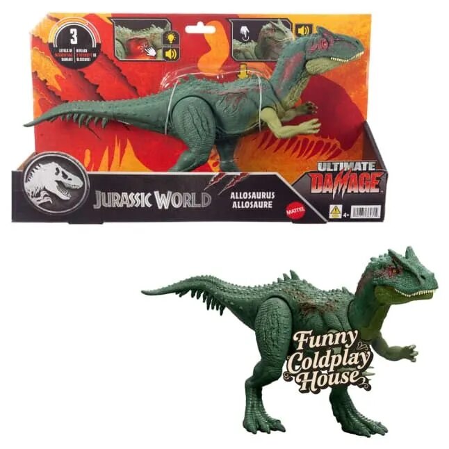 Игрушки Mattel Jurassic World Rebirth Ultimate Damage Allosaurus Light Up Dinosaur Figure, Chomp & Roar Toy