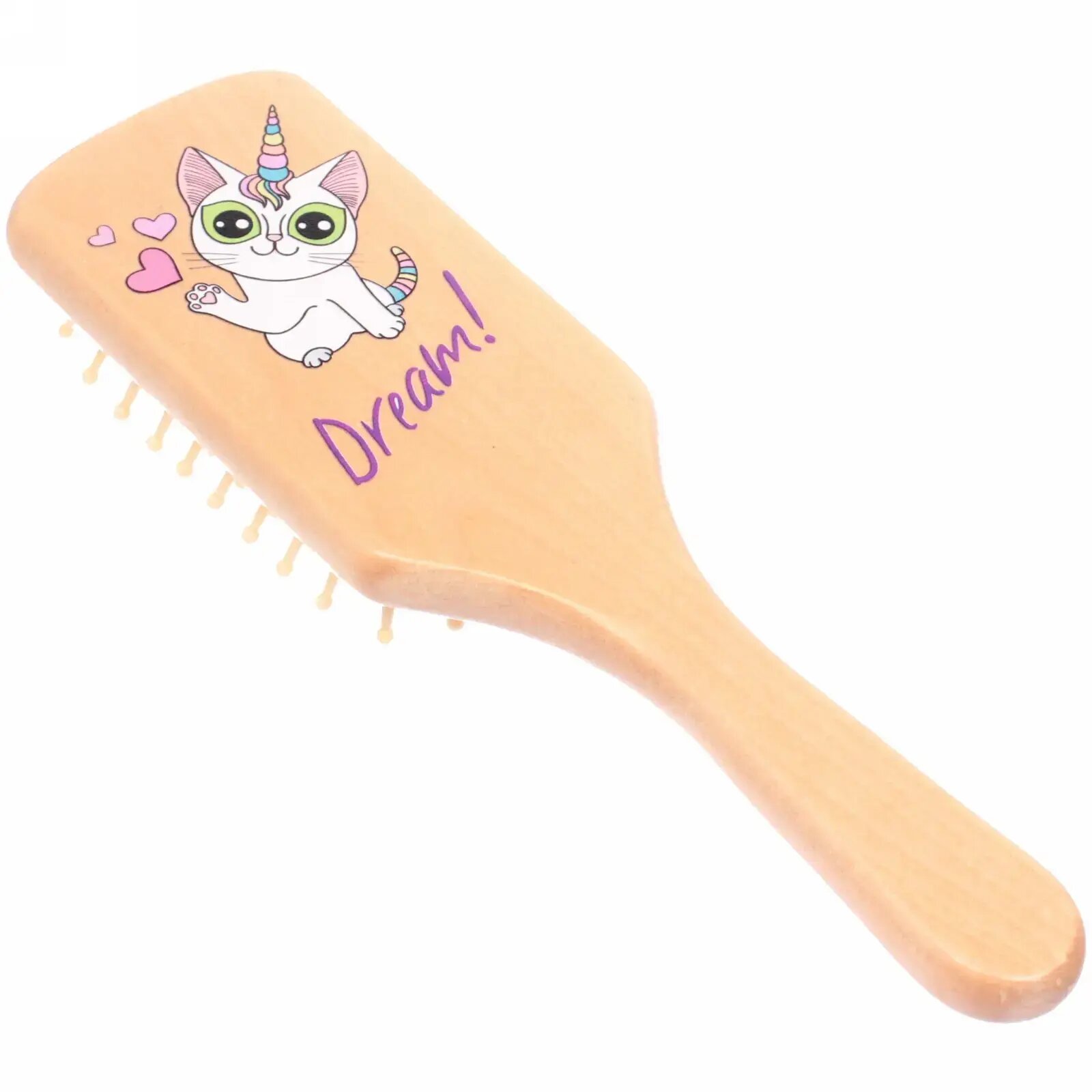 Расческа массажная детская 'Baby brush' Котенок, дерево/пластик, 22*6.5см