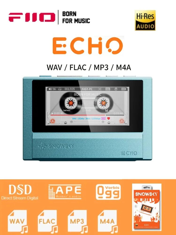 FiiO SnowSky ECHO Портативный Bluetooth MP3-плеер с системой двойного вывода объемом 4 ГБ и поддержкой CS43198 DSD WAV