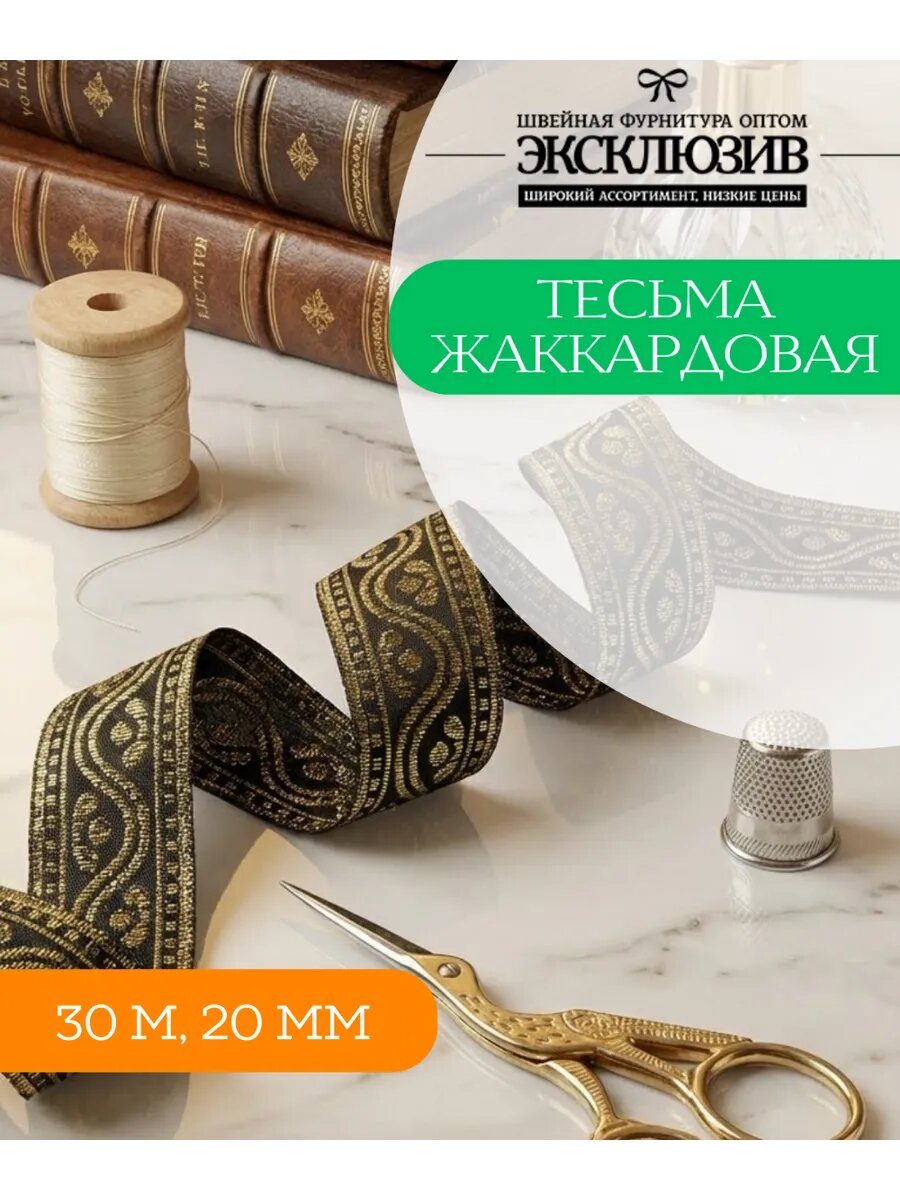 30 м, 18-20 мм Тесьма, лента жаккардовая