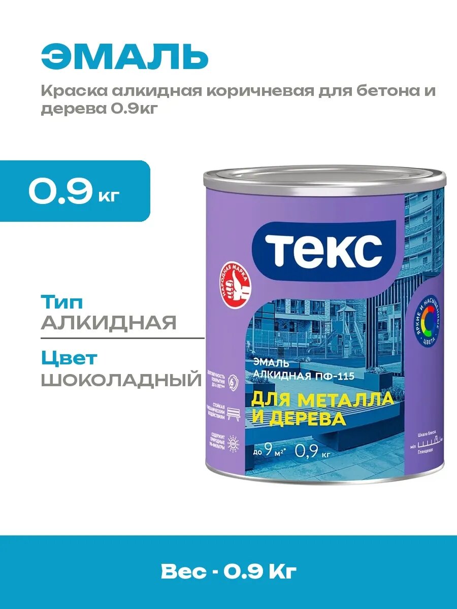 Эмаль алкидная ПФ 115 шоколадная для металла и дерева 0.9кг