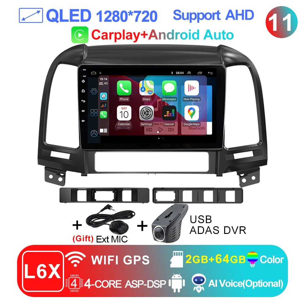 LEHX L6 Pro AI Voice 5G DSP Автомобильный радиоприемник Мультимедиа для Hyundai Santa L6X(2-64GB)DVR
