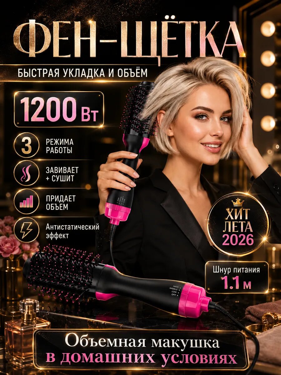 Фен щетка с вращением шнура для коротких волос