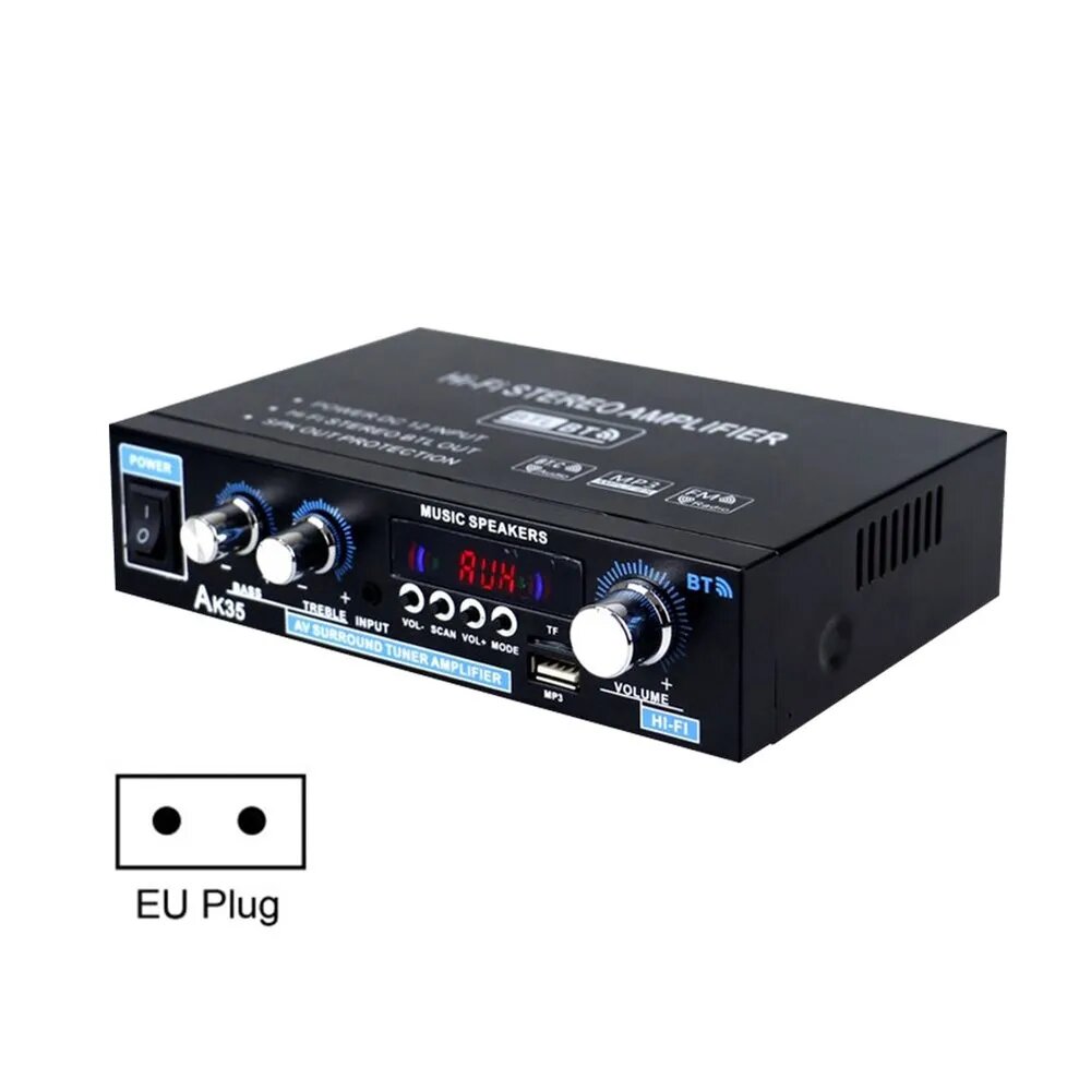 Магнитола AK35 Hi-Fi Stereo Amplifier с Bluetooth, USB, AUX, FM-радио, регулировкой тембра