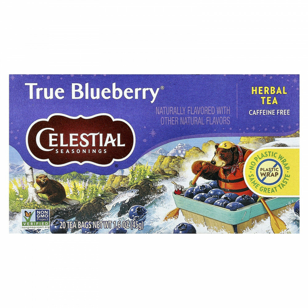 Celestial Seasonings, Herbal Tea, True Blueberry®, без кофеина, 20 чайных пакетиков, 45 г (1,6 унции)