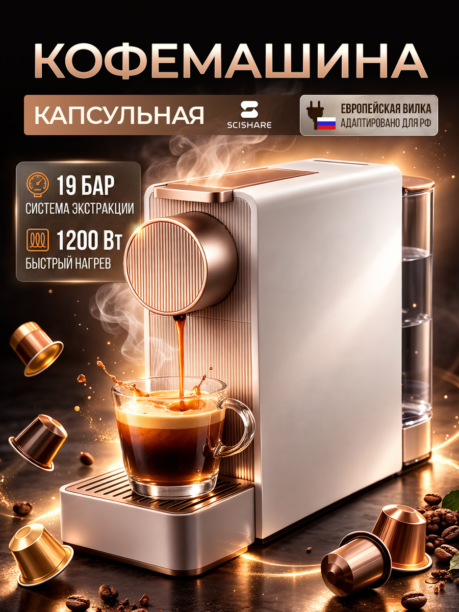 Кофемашина капсульная Xiaomi Scishare Capsule Coffee Machine Mini Soft Mist Gold (S1201)