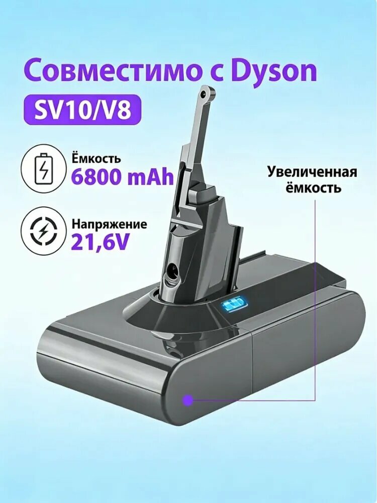 Сменный аккумулятор (акб) для пылесоса Dyson (Дайсон) SV10/V8 Animal/V8 Motorhead/V8 Carbon Fiber/V8 Absolute/V8 Fluffy (21.6V, 6800mAh)