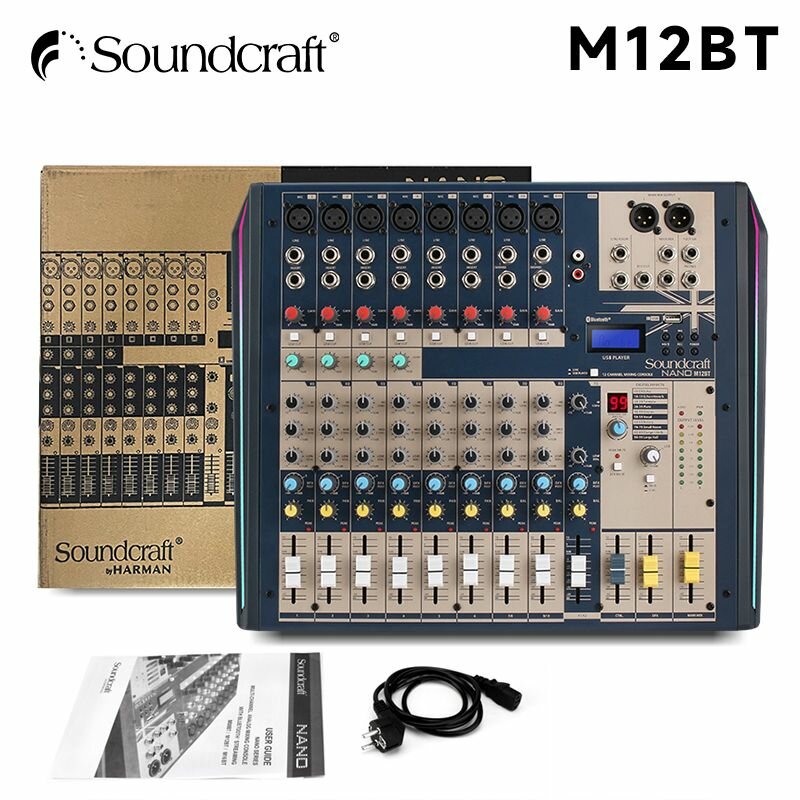 Микшер Soundcraft M12BT с 12 каналами, поддерживает Bluetooth и USB, позволяет записывать музыку в реальном времени с помощью смартфона или компьютера.
