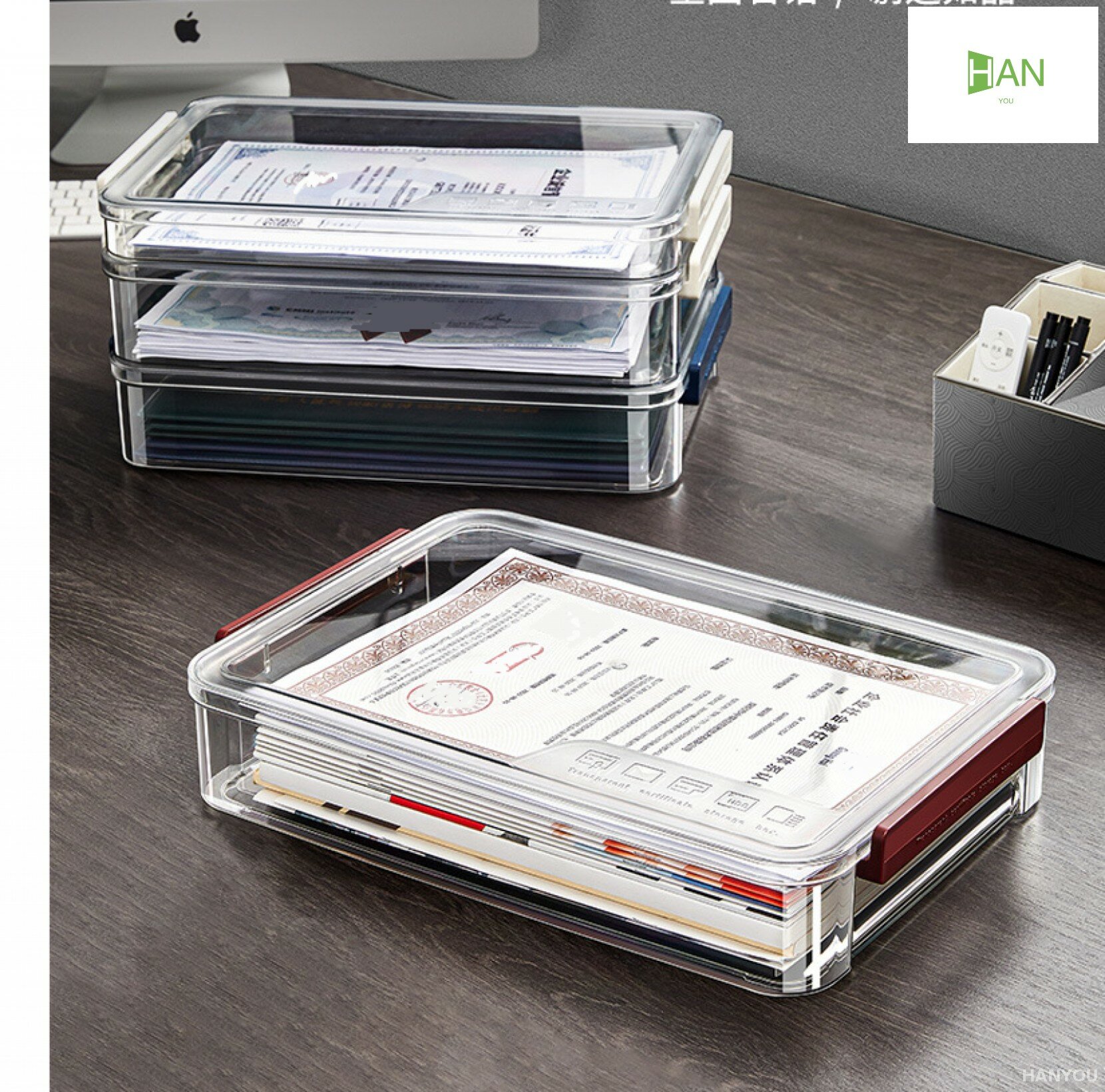 Прочный пластиковый контейнер формата А4 с прозрачными стенками и защелками для хранения документов MyPads