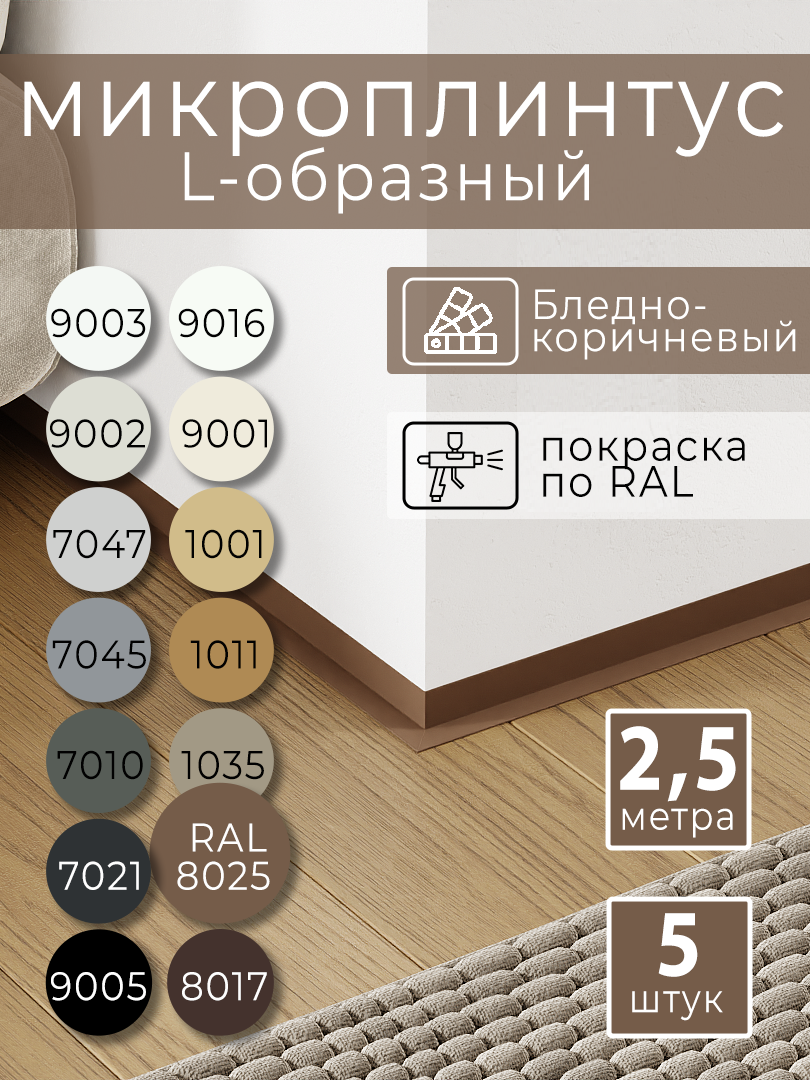 Микроплинтус L-образный с пружинами Бледно-коричневый RAL 8025 (2,5 метра)