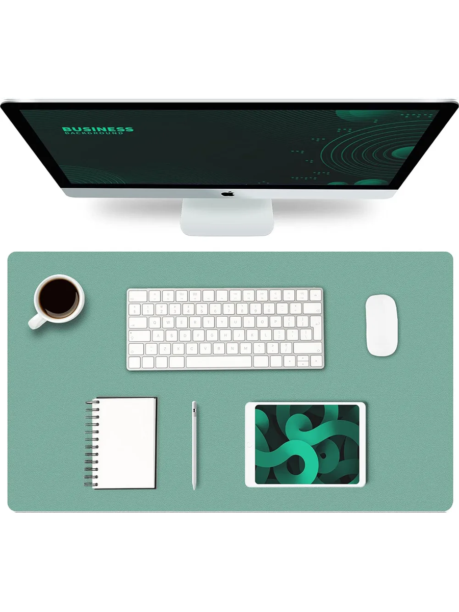 Коврик для мыши 35 х 60 см и клавиатуры, большой, водонепроницаемый, кожаный, для офиса и дома, зеленый