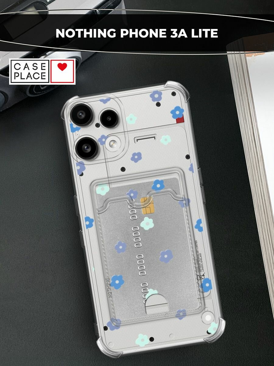 Чехол на Nothing Phone 3a lite (Нотинг Фон 3a Лайт) с картой и принтом Паттерн с синими цветочками