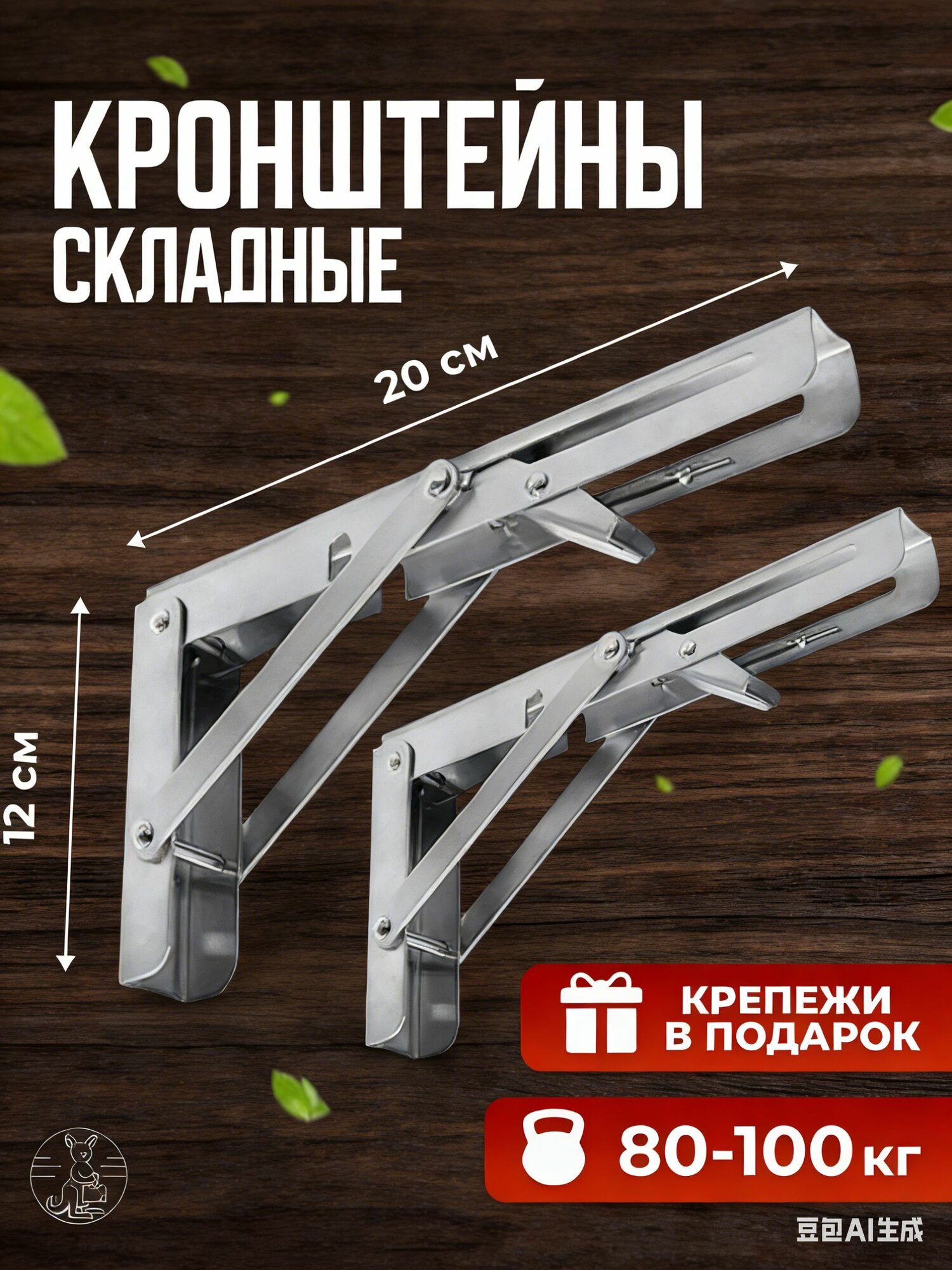 Складные кронштейны для полки 20 см — для откидного стола и настенных полок, хромированная нержавеющая сталь, 75 кг