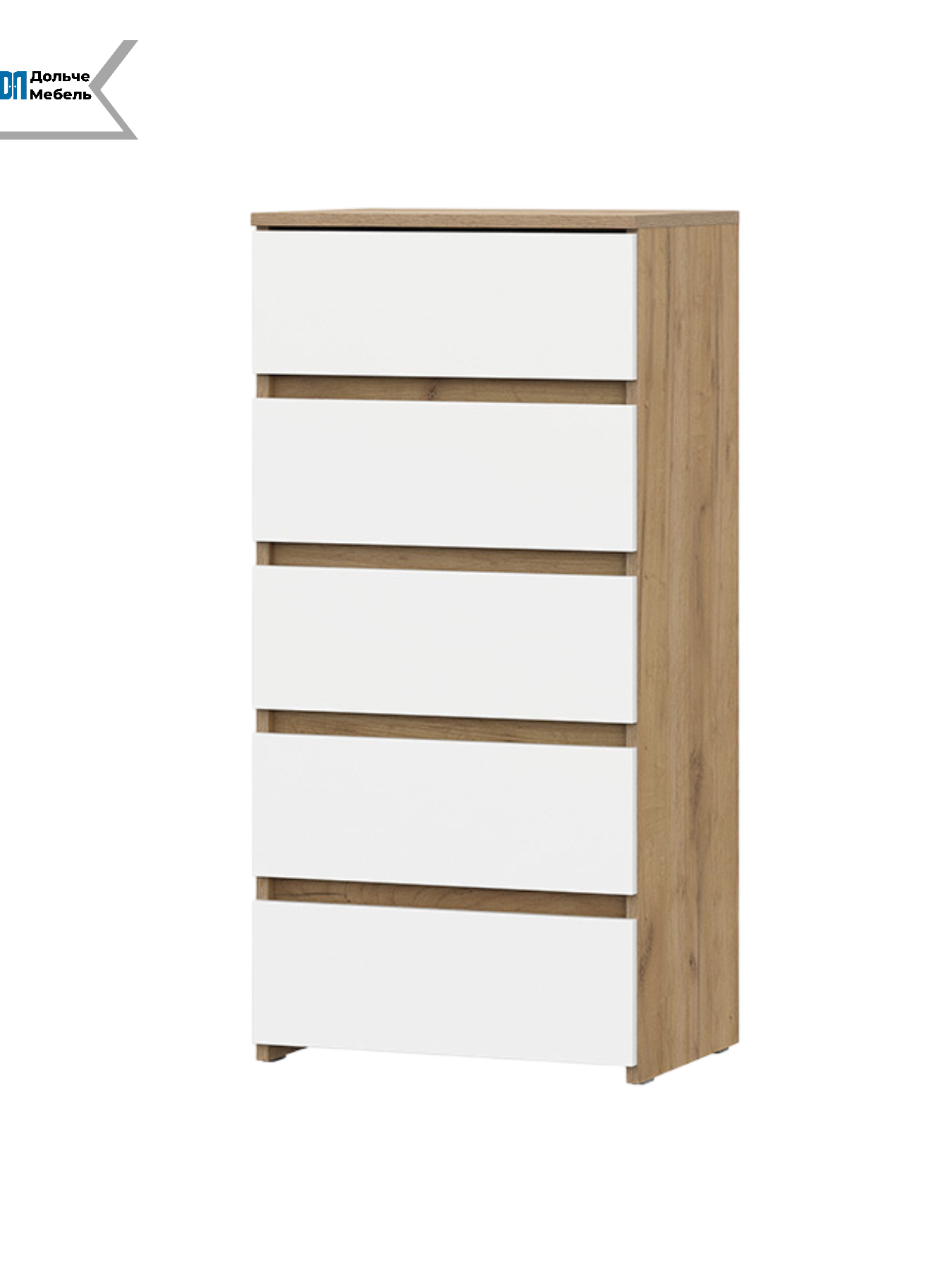 Комод для одежды Арника Некст 1 50 см большой с 5 ящиками, в спальню и прихожую, белый / дуб золотой