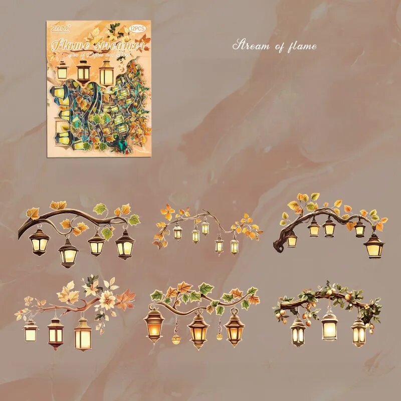 Набор наклеек, Mr. Paper, Водонепроницаемый ПЭТ, 12 листов / мешок, тема цветочного освещения, может украсить чехол для телефона, альбом для вырезок, блокнот