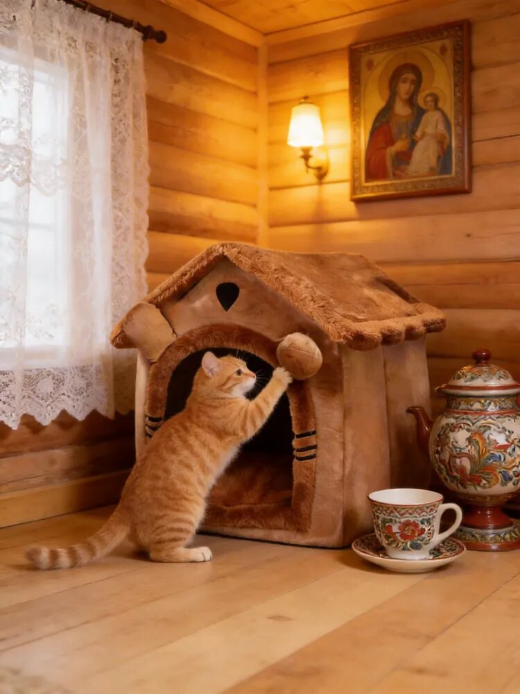 Домик/лежанка для кошек, изготовленная из высокоэластичного хлопка, удобная и не деформируется, подходит для игр и сна круглый год.