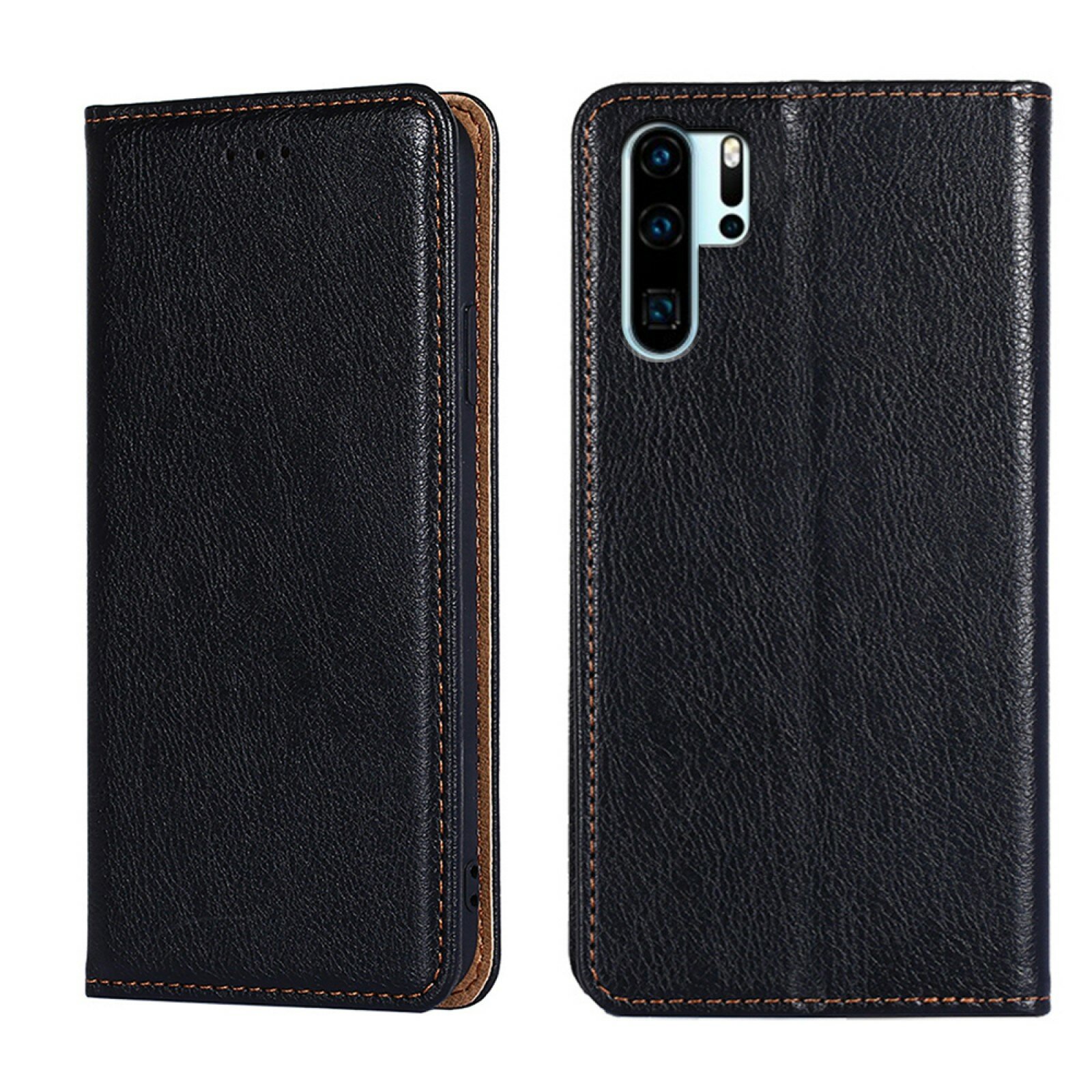 Чехол-книжка MyPads для Huawei P30 Pro черный из искусственной кожи с защитой экрана