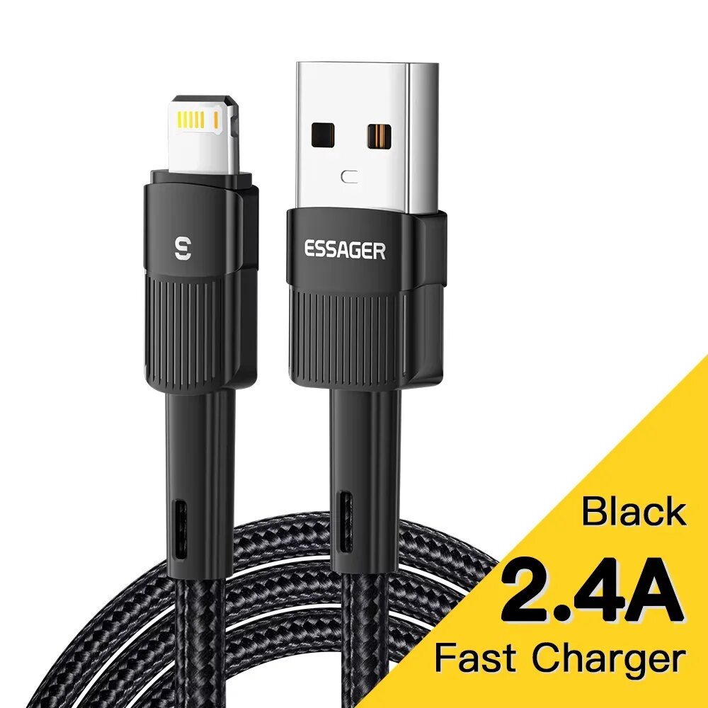 Кабель Essager USB для iPhone, черный, 0.5м