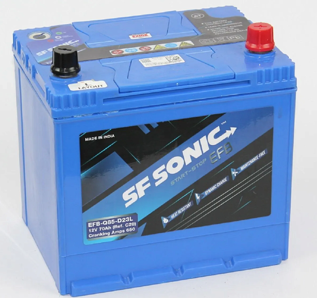 Аккумулятор автомобильный SF SONIC EFB 85D23L 70Ah 650A ОП (232x173x225) D23L 232x173x225
