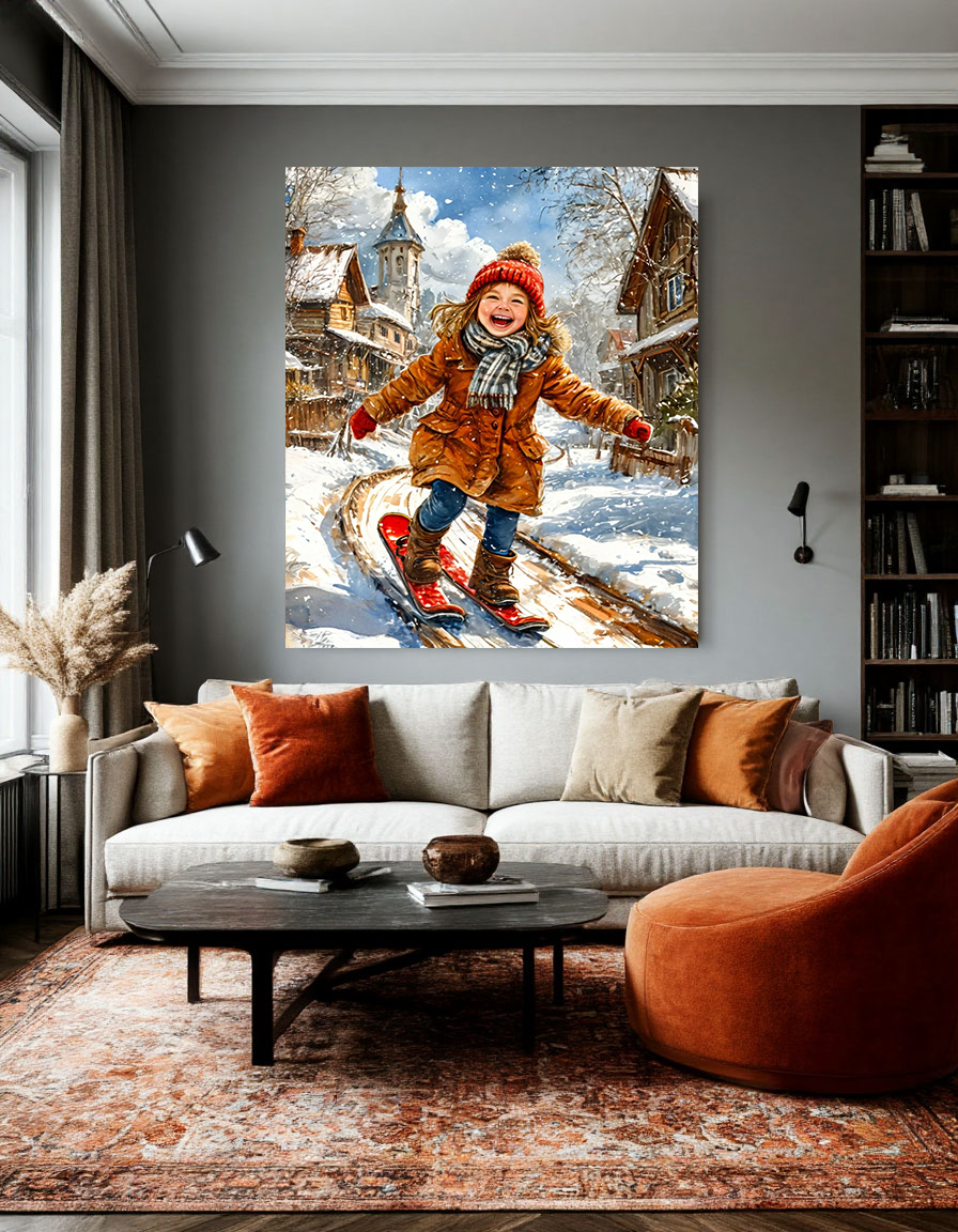 Картина на стену для интерьера "На лыжах" 40х50 см, холст на подрамнике, ArtInter
