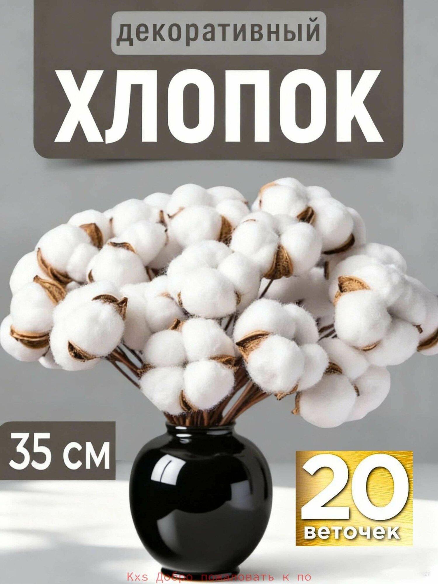 Сухоцветы Хлопок, 35 см, 20 шт