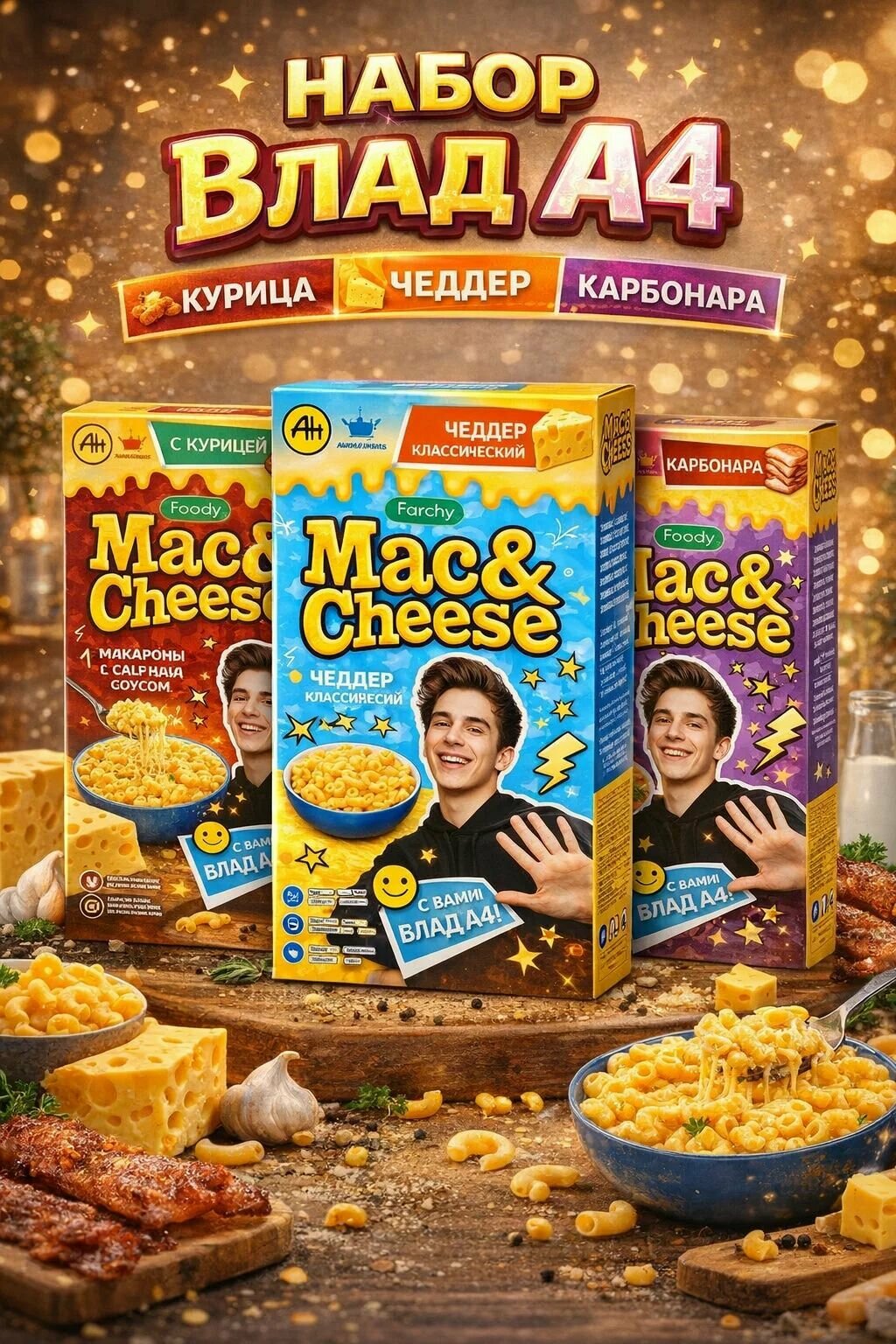 Набор 3 вкуса макарон Влад А4 Mac&Cheese по 143 гр