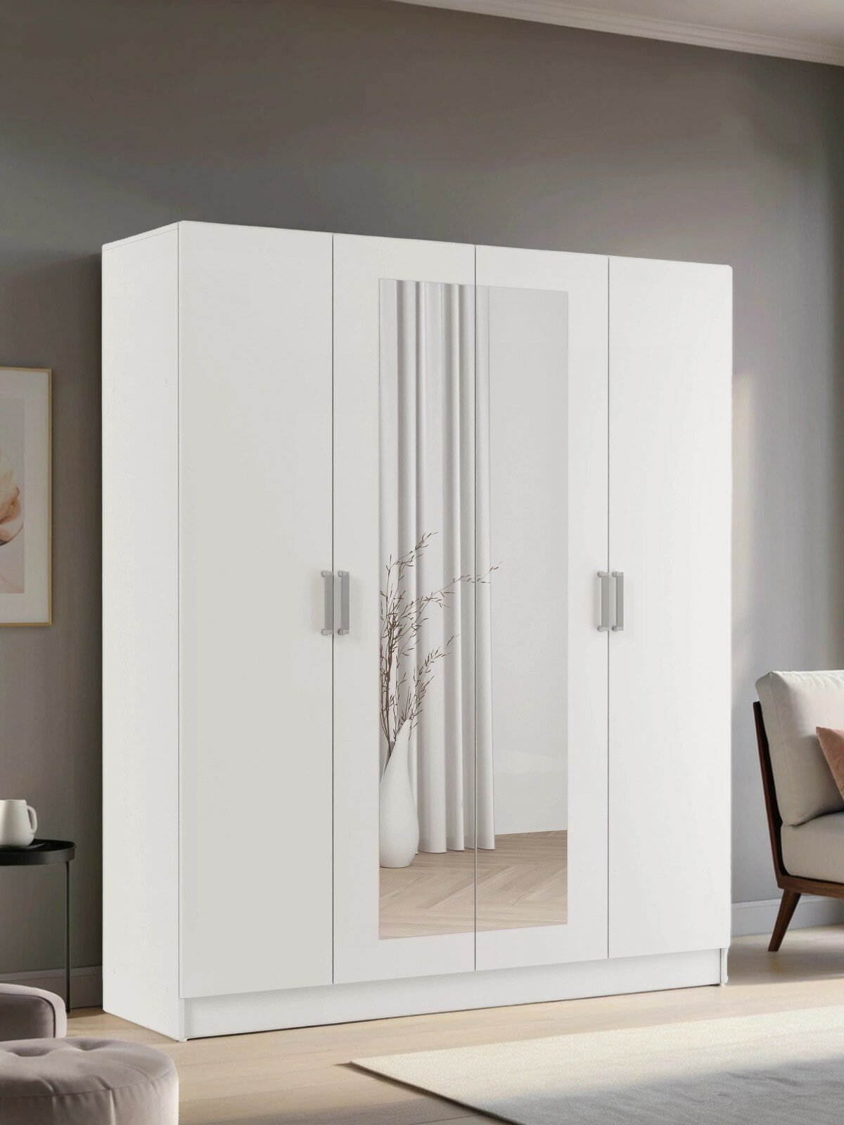 Шкаф распашной уют четырехстворчатый для одежды с зеркалом ШхВхГ 160х190х46