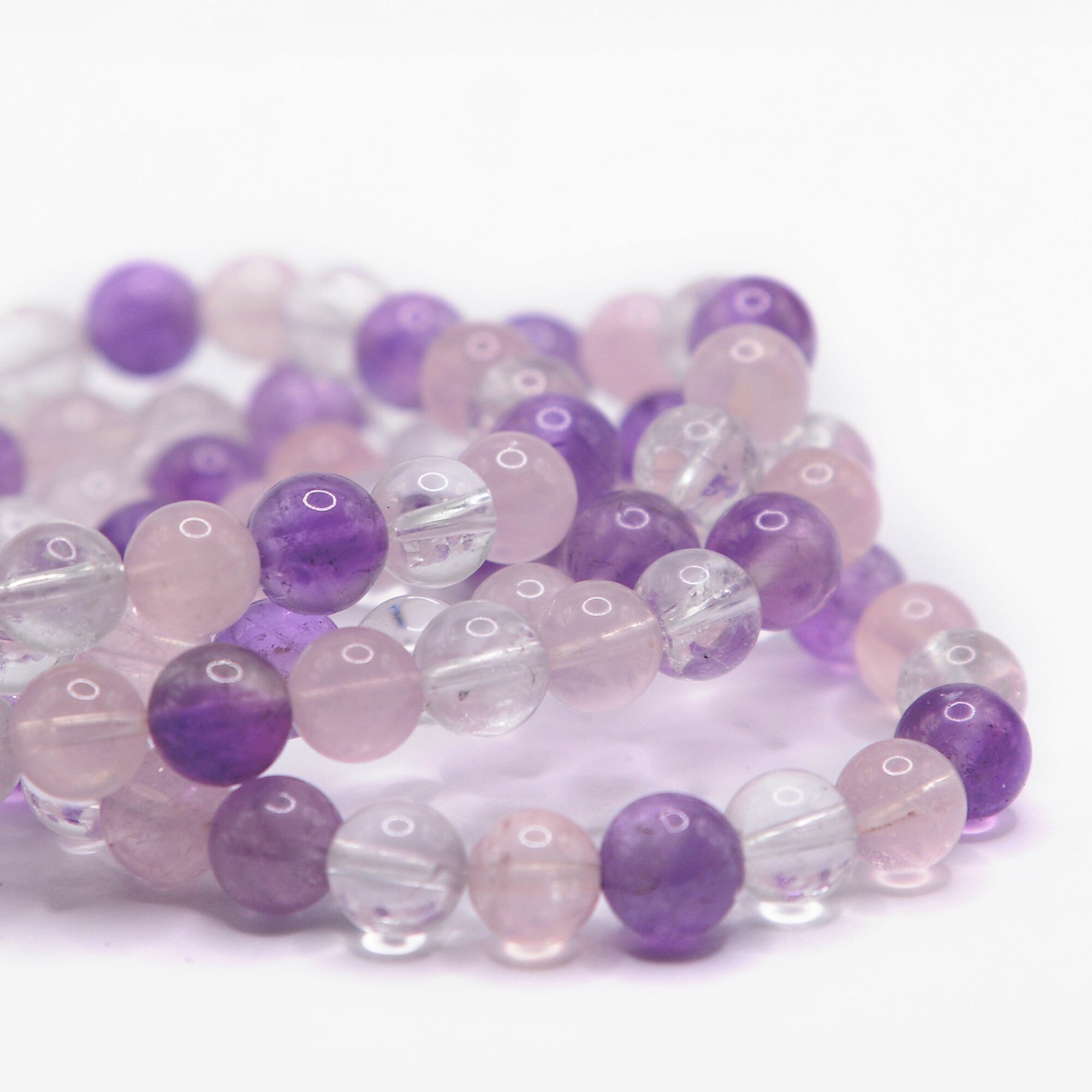 Браслет Горный хрусталь, Аметист, Розовый кварц (Бразилия)