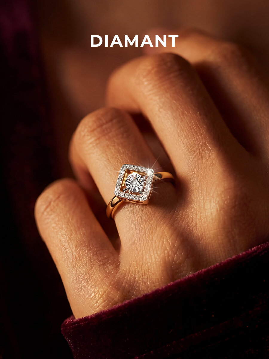 Кольцо, комбинированное золото, 585 проба, бриллиант