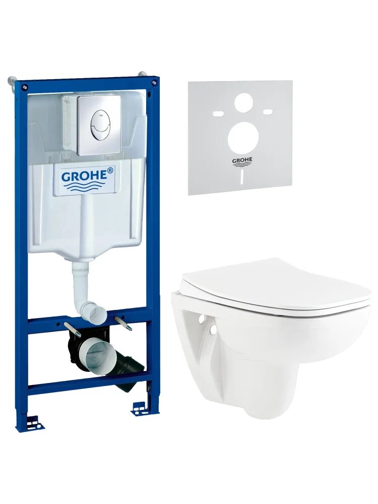 Комплект 4 в 1 Унитаз подвесной Seramiksan Petite A101002H / Сиденье AG50006 / Инсталляция с кнопкой Grohe Rapid SL 38721001, Звукоизоляция 37131000