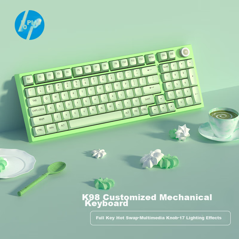 HP K23-98 Механическая клавиатура для игр и офиса — Matcha Green, настраиваемая, с горячей заменой клавиш, проводная,