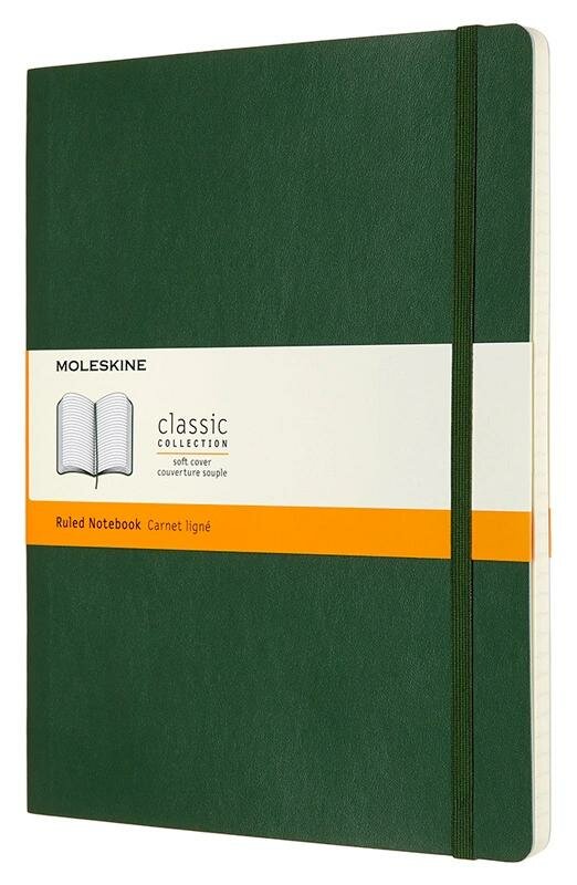 Блокнот Moleskine Classic soft хLarge 190х250 мм, 192 стр, линейка мягкая обложка зеленая (QP621K15)