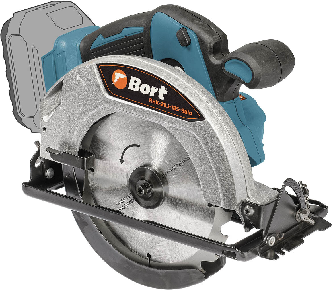 Пила циркулярная аккумуляторная BORT BHK-21Li-185 Solo (без АКБ и ЗУ), 185мм, 20мм посадочное, безщеточный двигатель