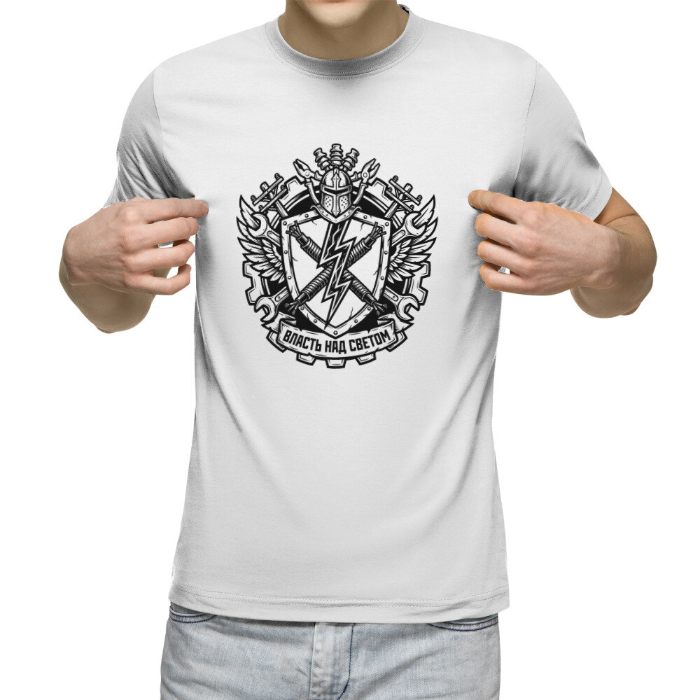Мужская футболка «Герб электрика» (белый, 2XL)