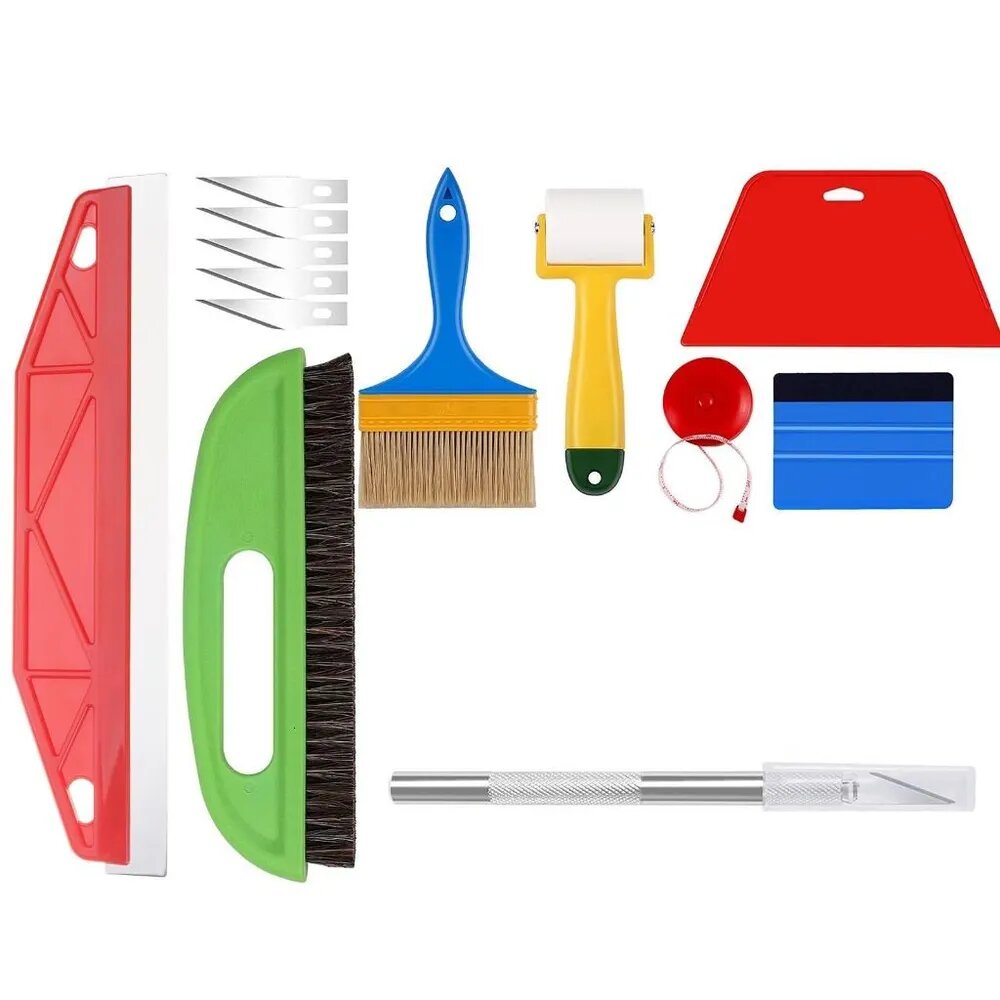 Набор инструментов для обоев из 7 предметов, для поклейки обоев, пластик и металл, 340мм x 150мм