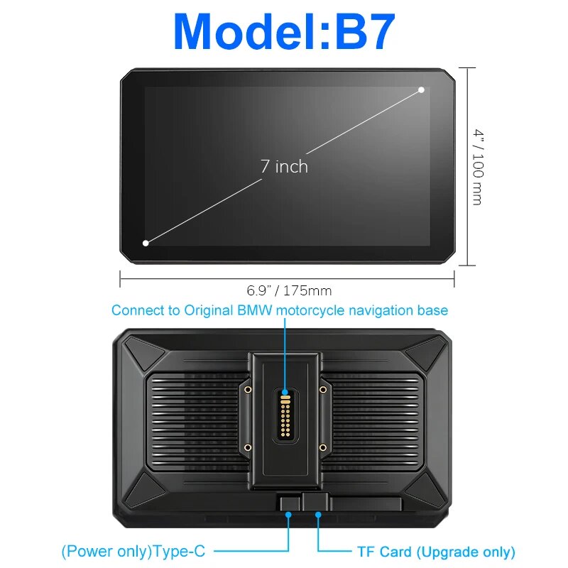 Портативный GPS-навигатор для BMW, 7-дюймовый мотоциклетный навигатор, беспроводной CarPlay Android Auto с Bluetooth Ipx7, водонепроницаемый HD IPS
