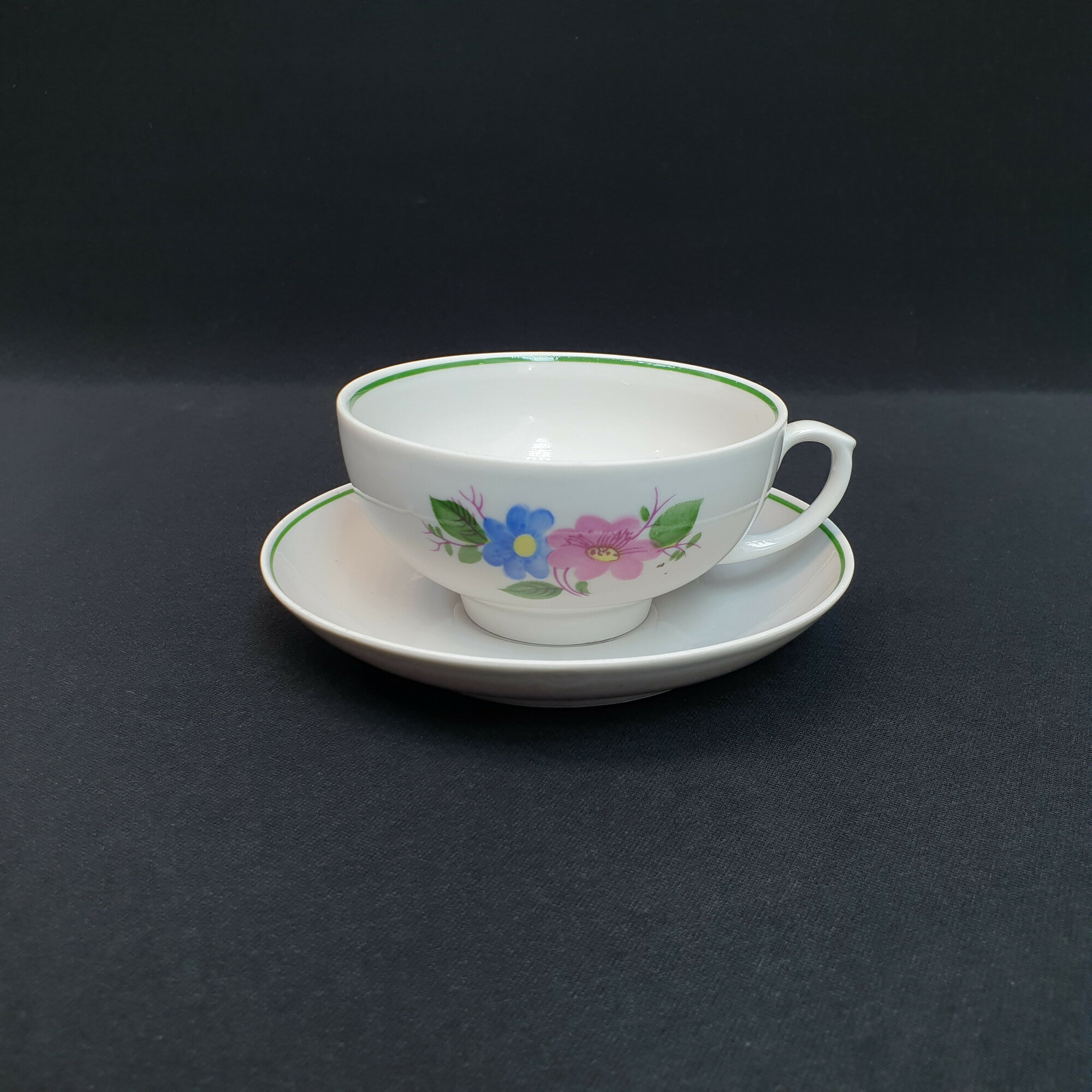 Винтажная чайная пара Дулево, фарфор деколь 210 мл, Россия