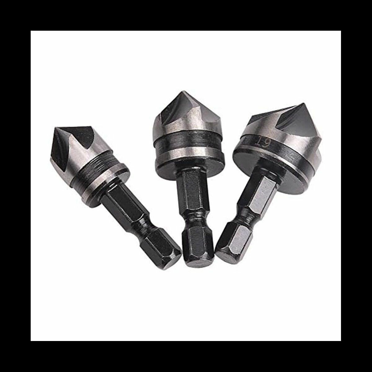 (A J Q K) 3 PCS 1/4Inch Hex 12/16/19mm Набор Отверстий С Зенковкой Для Дерева, Металла, Быстросменный Бит, Прочный