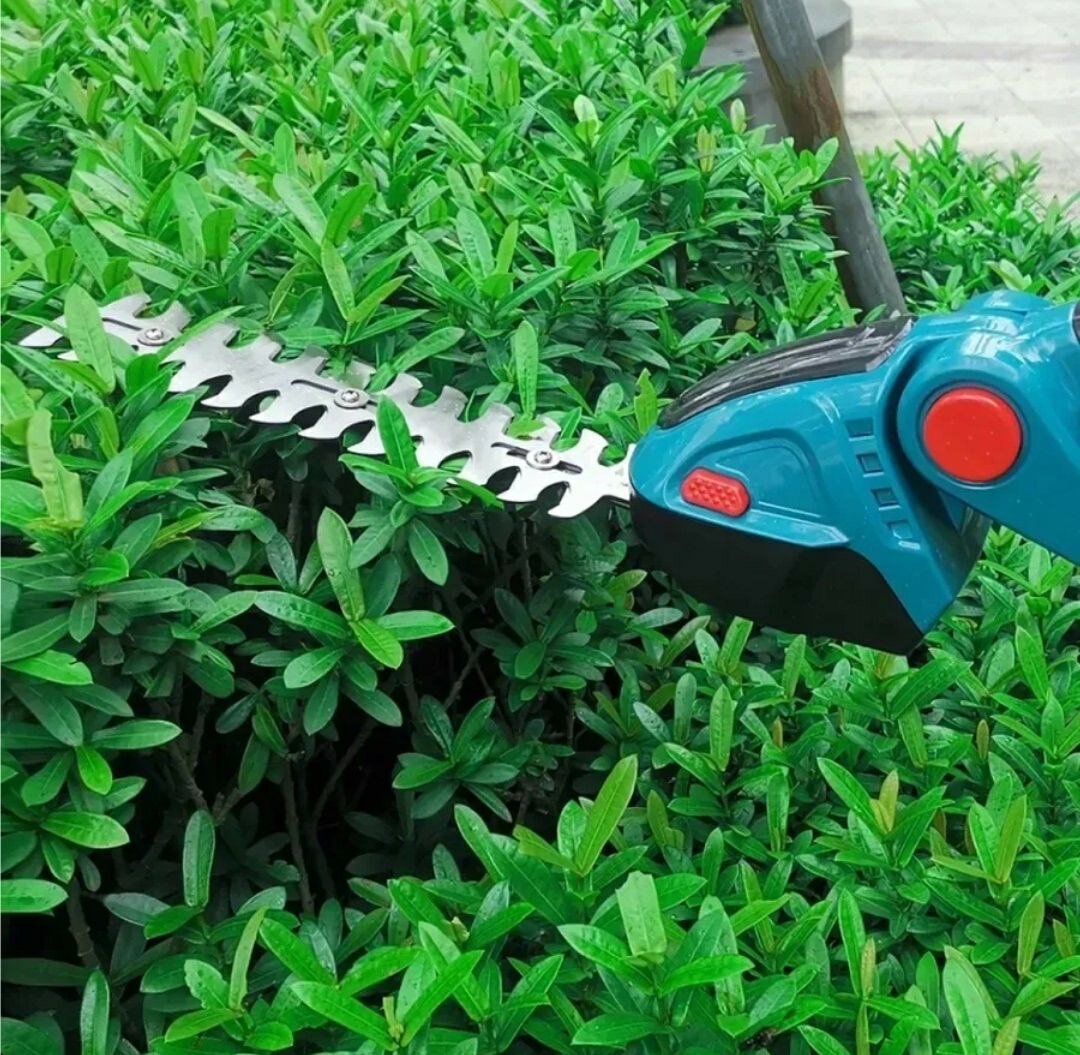Ручной аккумуляторный кусторез 2-в-1 с двумя лезвиями и батареей, мини электрический триммер для травы и живой изгороди